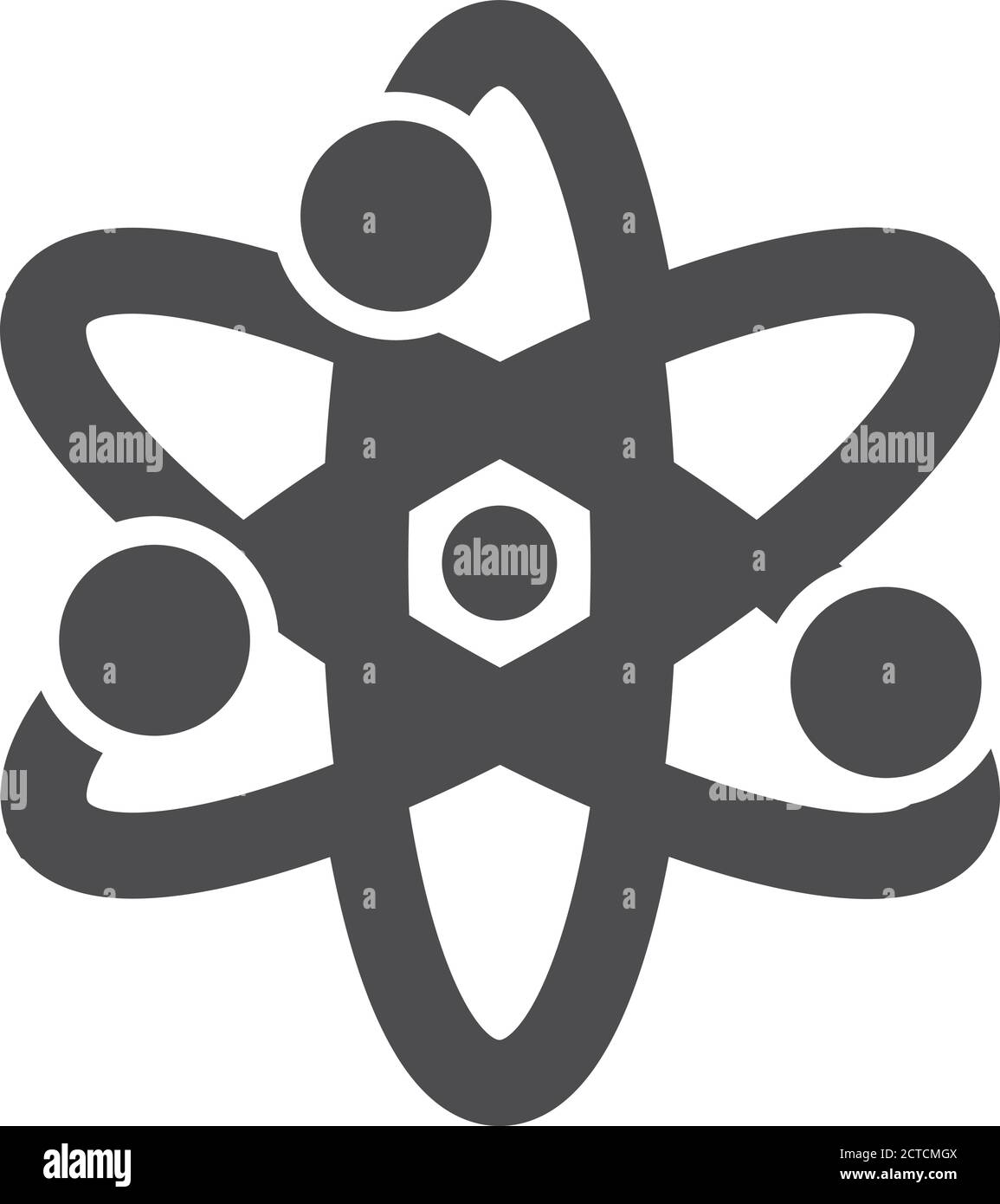 Atom structure icon in thick outline style. Black and white monochrome ...