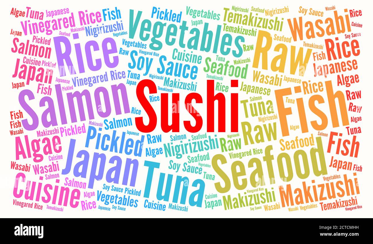 Sushi word cloud concept Stock Photo - Alamy