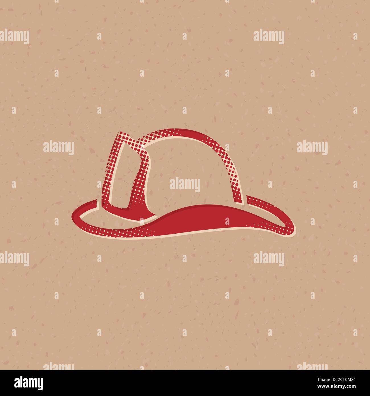 Fireman hat icon in halftone style. Grunge background vector ...