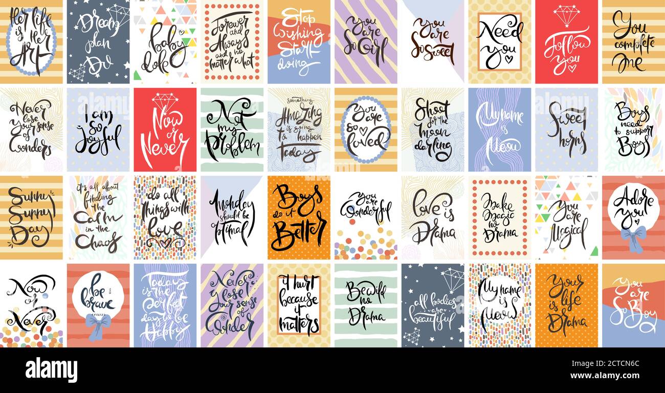 Big hand drawn calligraphic card set. Vector illustration. Collection ...
