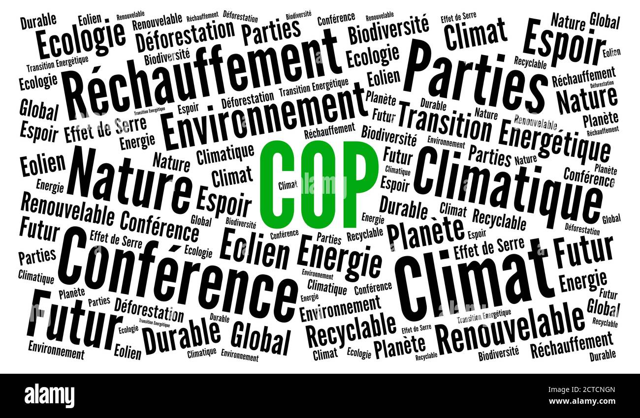 COP word cloud concept in french language Stock Photo - Alamy