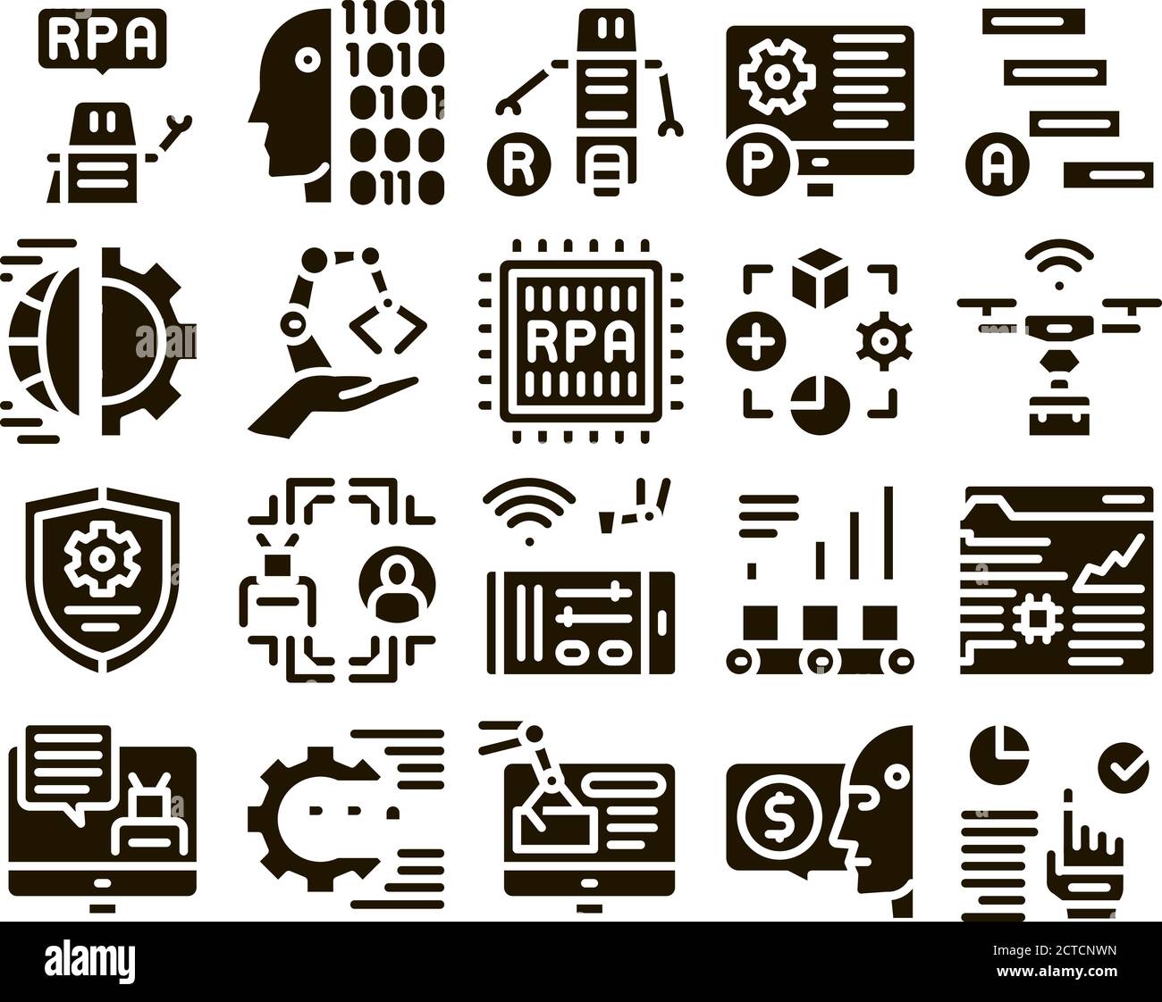 Rpa Robotic Process Automation Icons Set Vector Stock Vector Image And Art Alamy