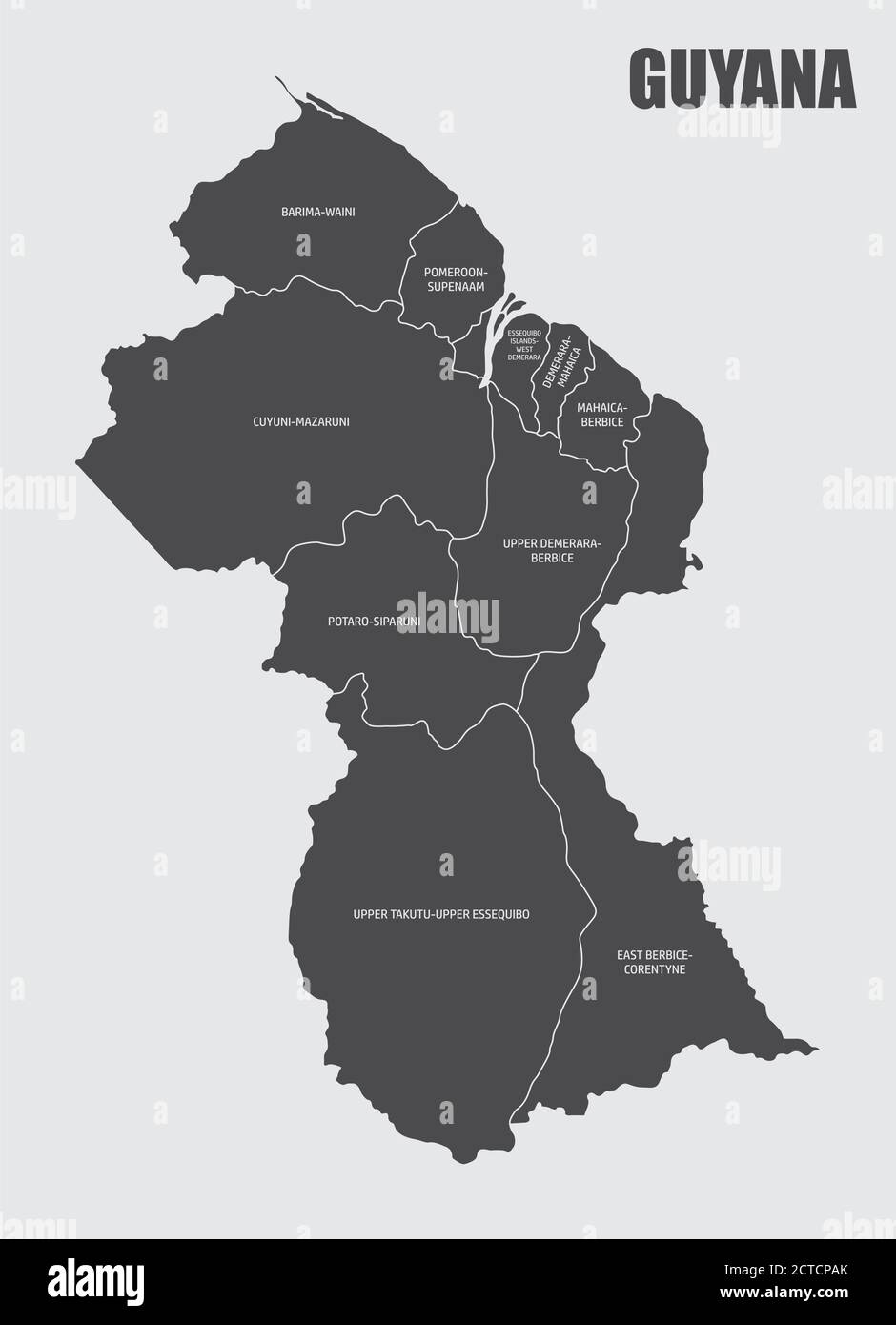 Guyana regions map Stock Vector Image & Art - Alamy