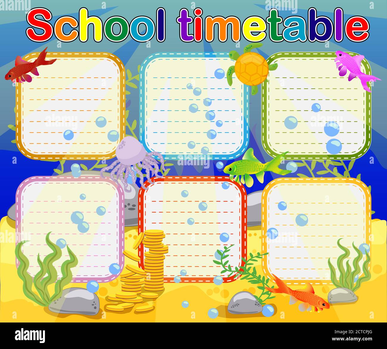 School timetable with marine themes, underwater world Stock Vector ...