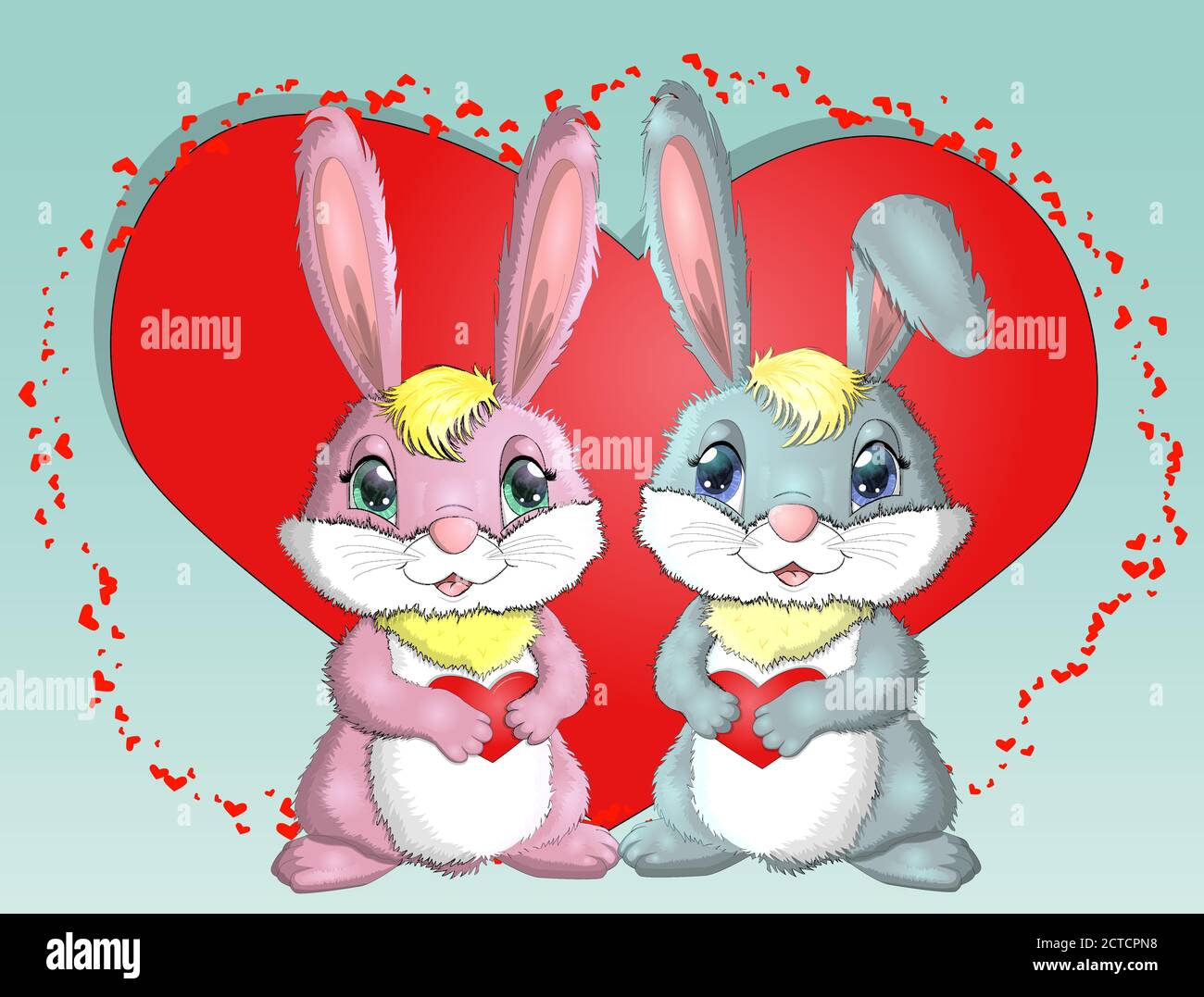 Happy valentine's day. Love card. A pair of cute bunnies girl and boy ...