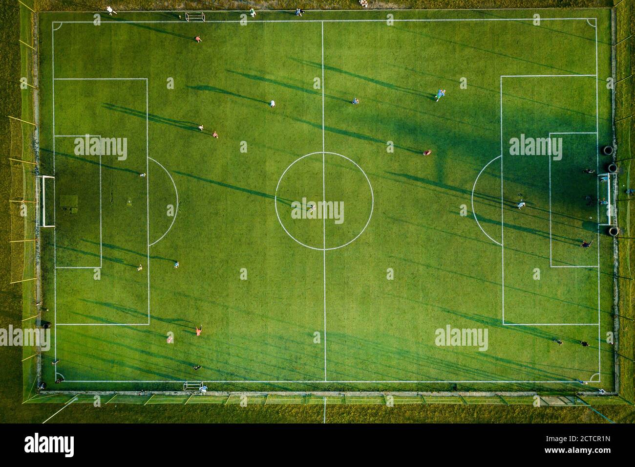 Aerial drone top view photo of football pitch as seen in small ...