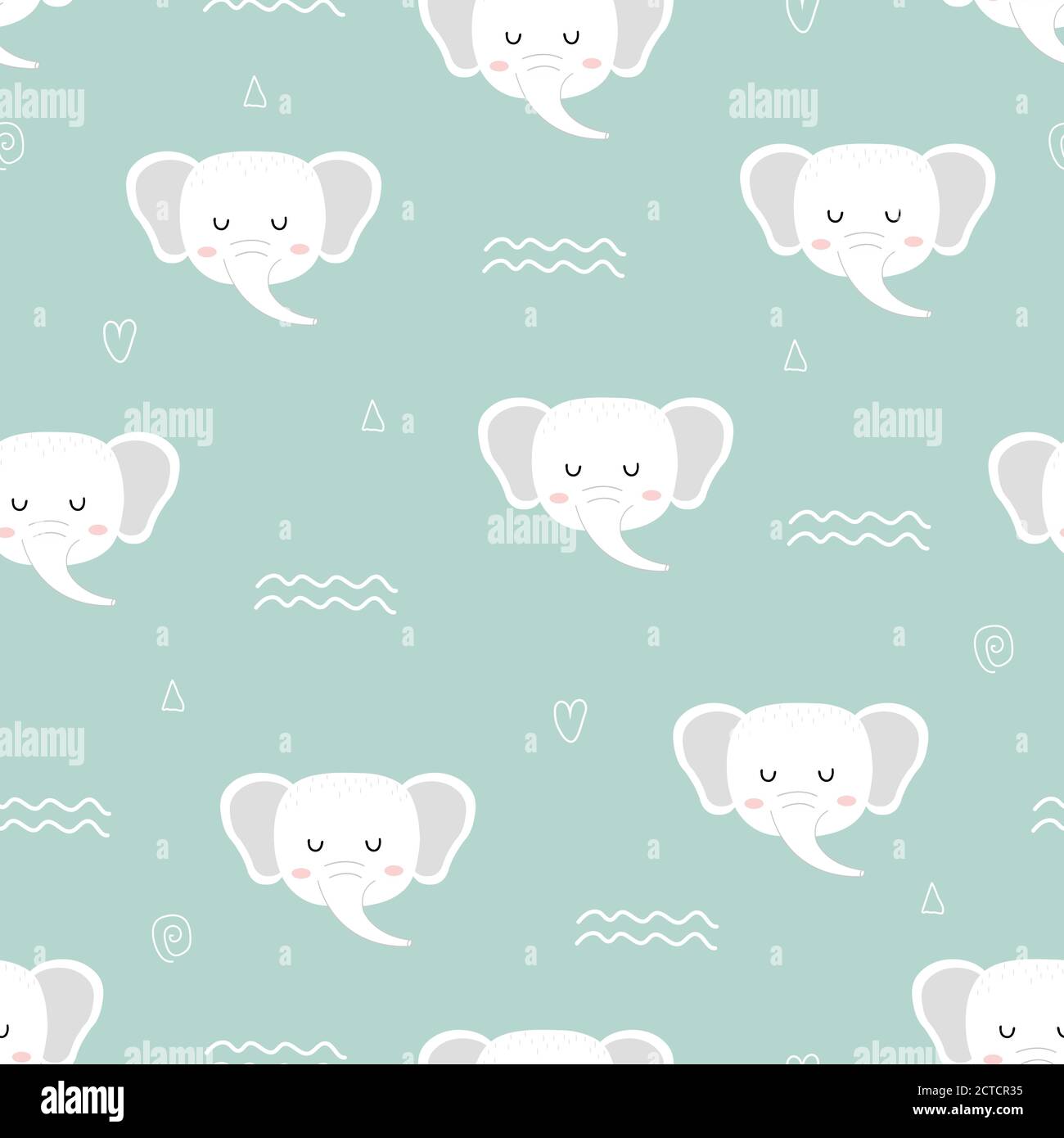 Seamless pattern with cute smiling elephant isolated on blue background ...