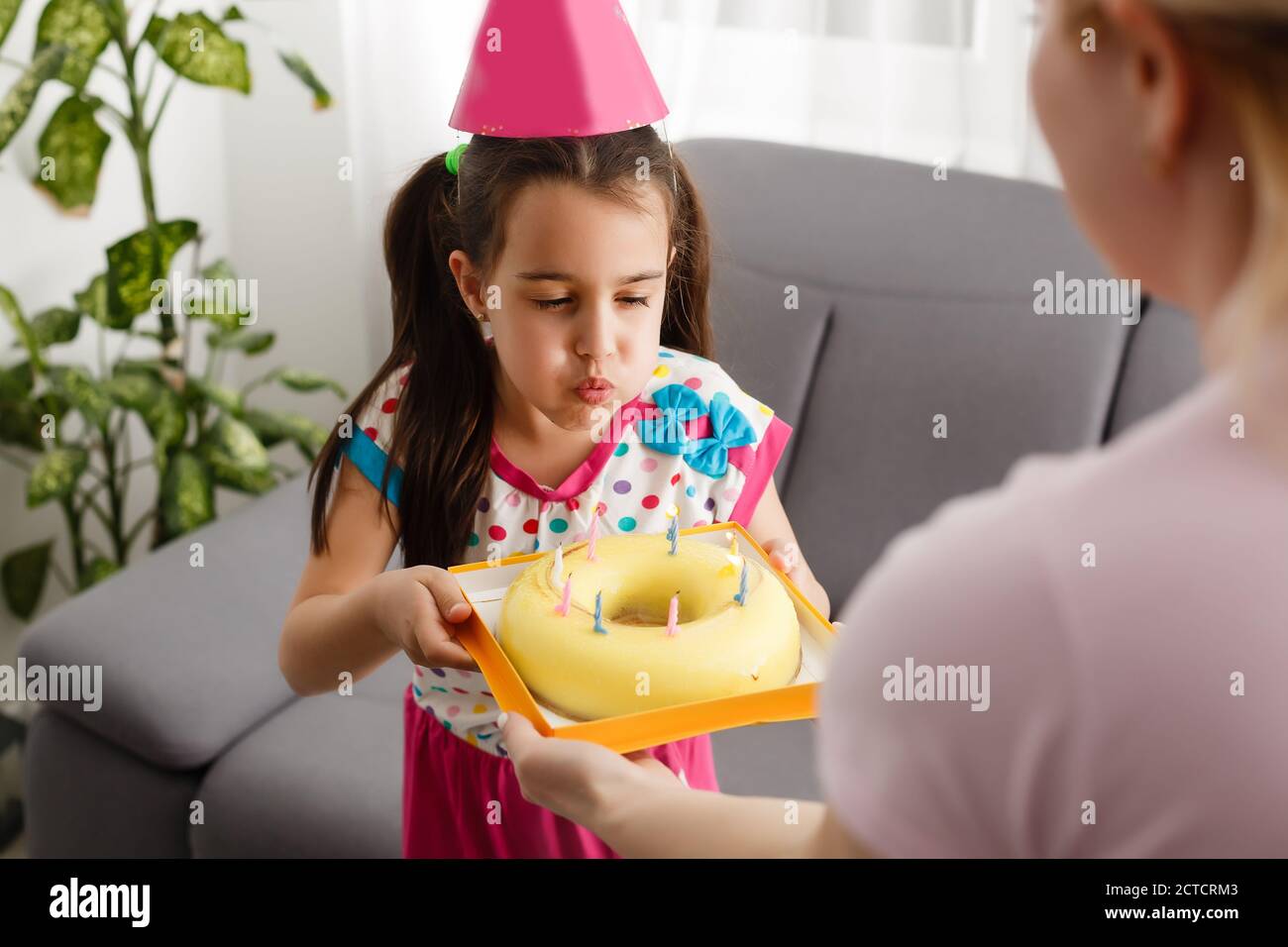Children virtual birthday party with cake online together with her ...