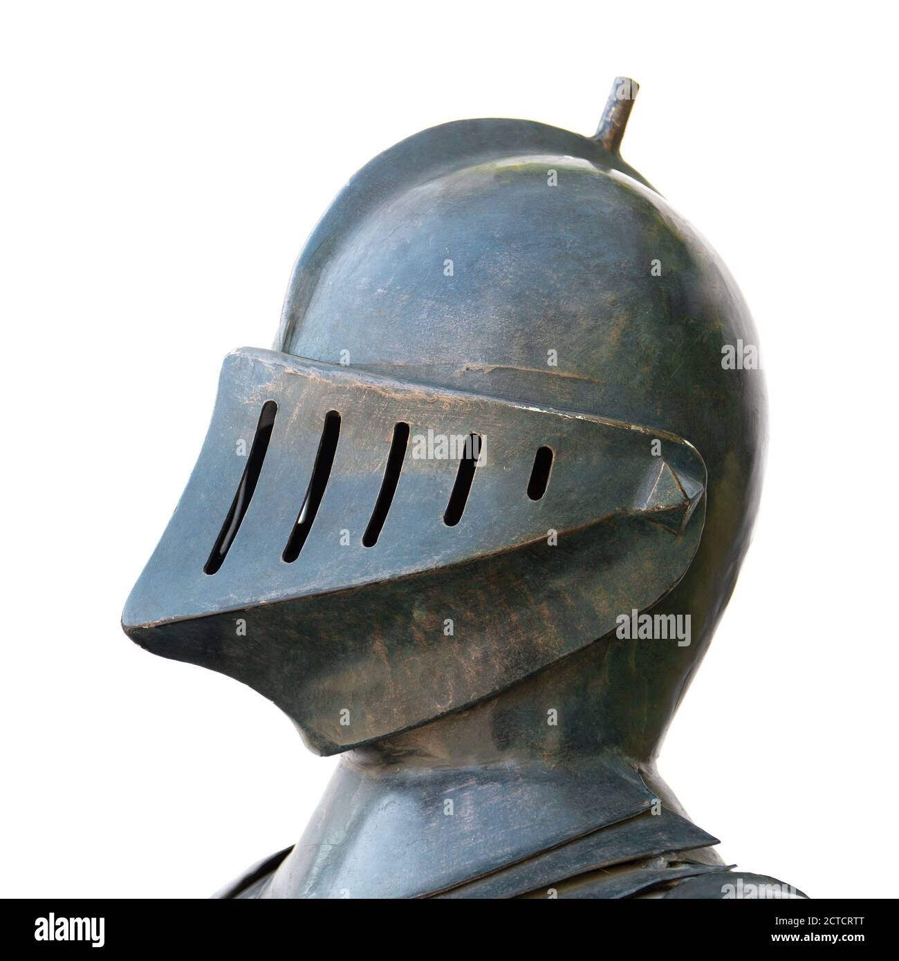 Old iron knight's helmet isolated on white background. Closeup Stock ...