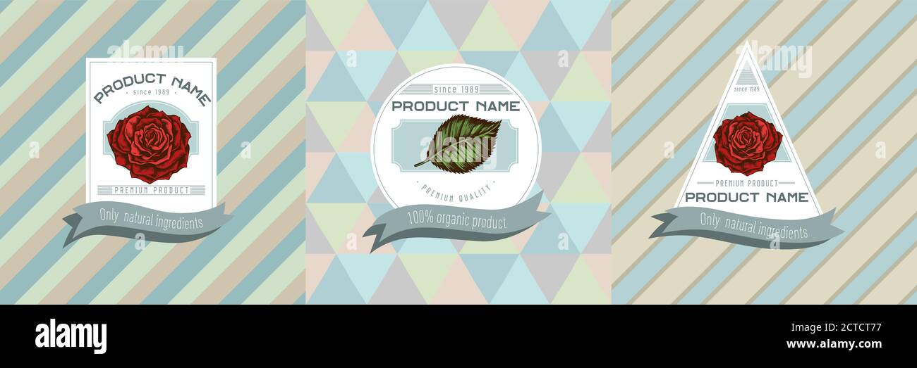 Three colored labels with illustration of roses Stock Vector Image ...