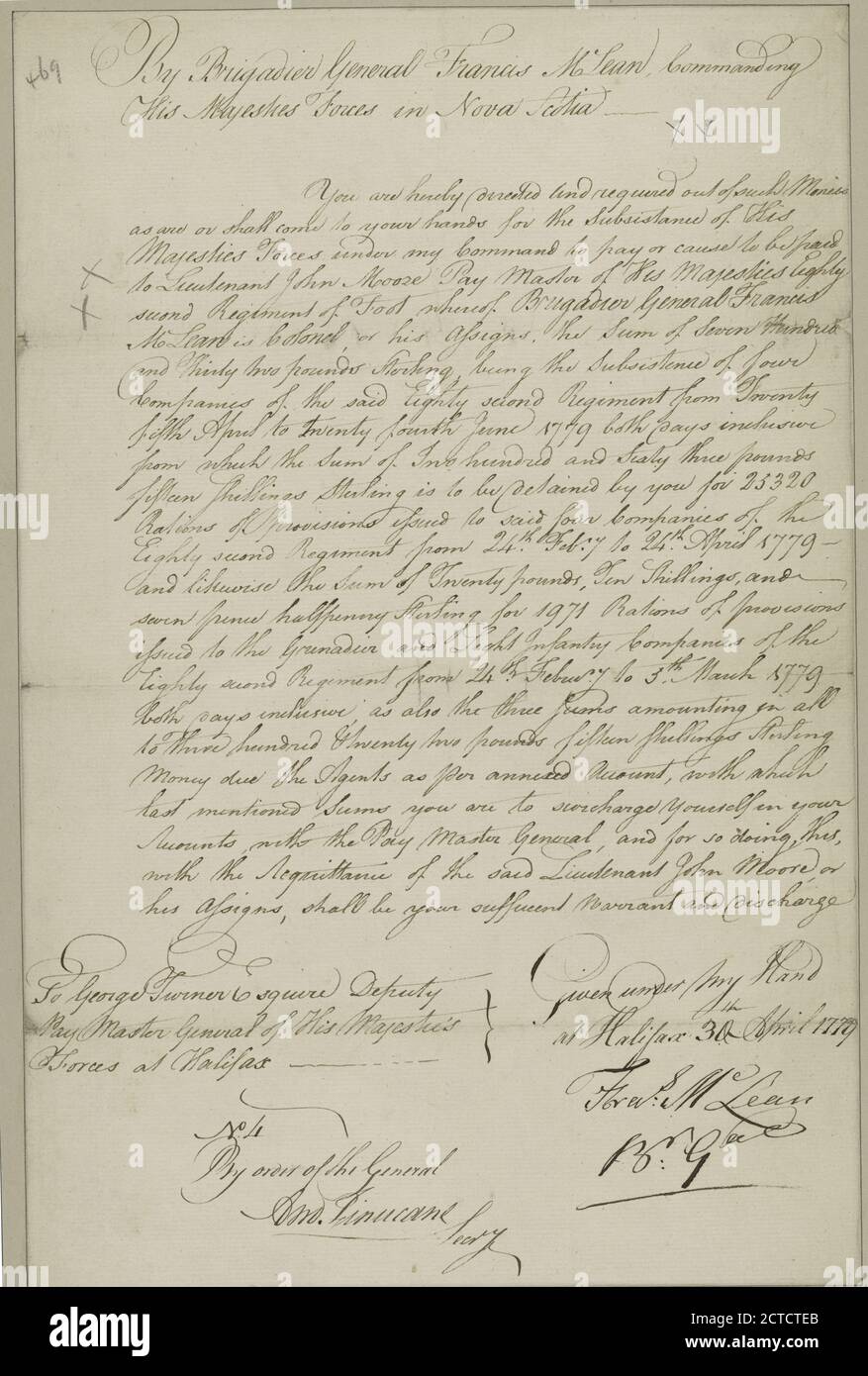 McLean, Francis. Halifax. To George Turner, text, Documents, 1779 Stock ...