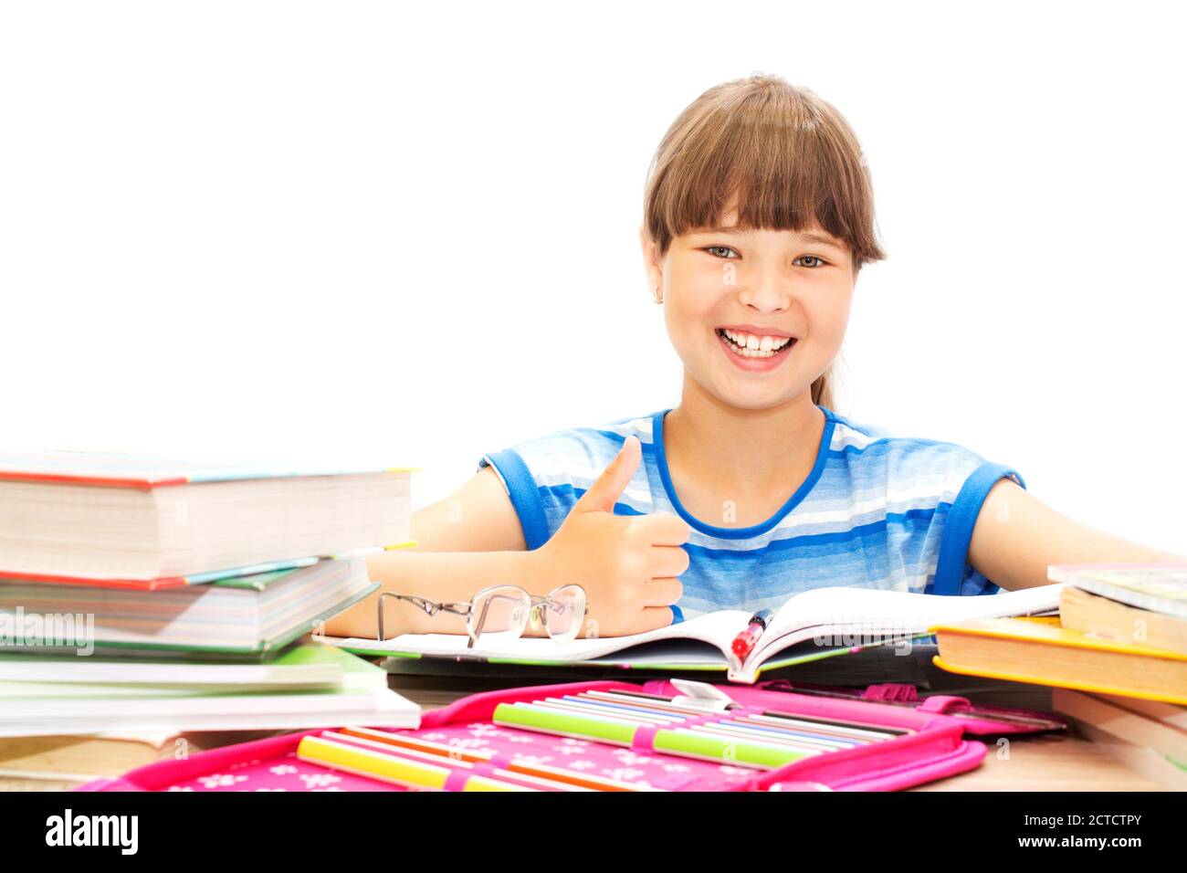 happy student with books on white background Stock Photo - Alamy