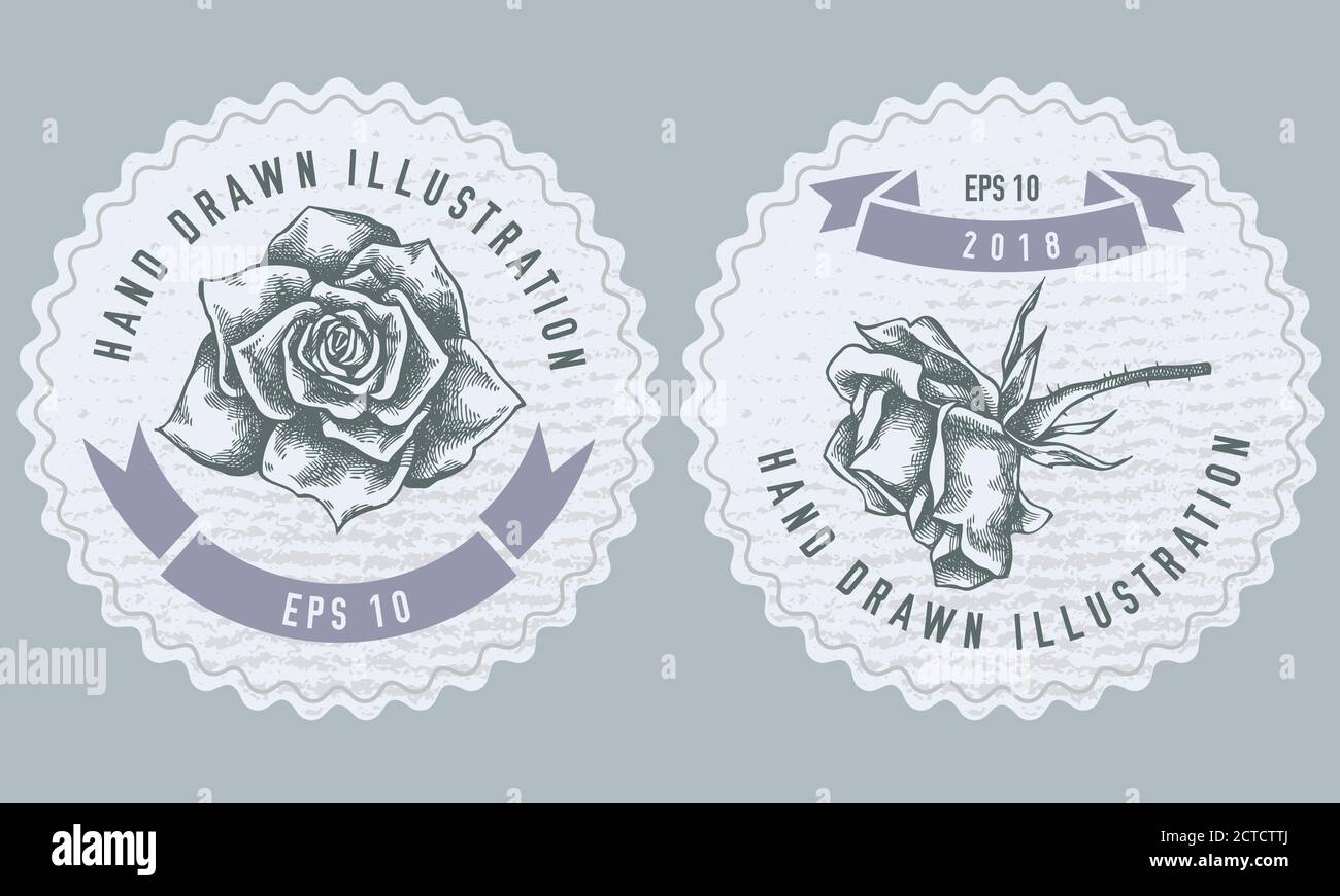 Monochrome labels design with illustration of roses Stock Vector Image ...