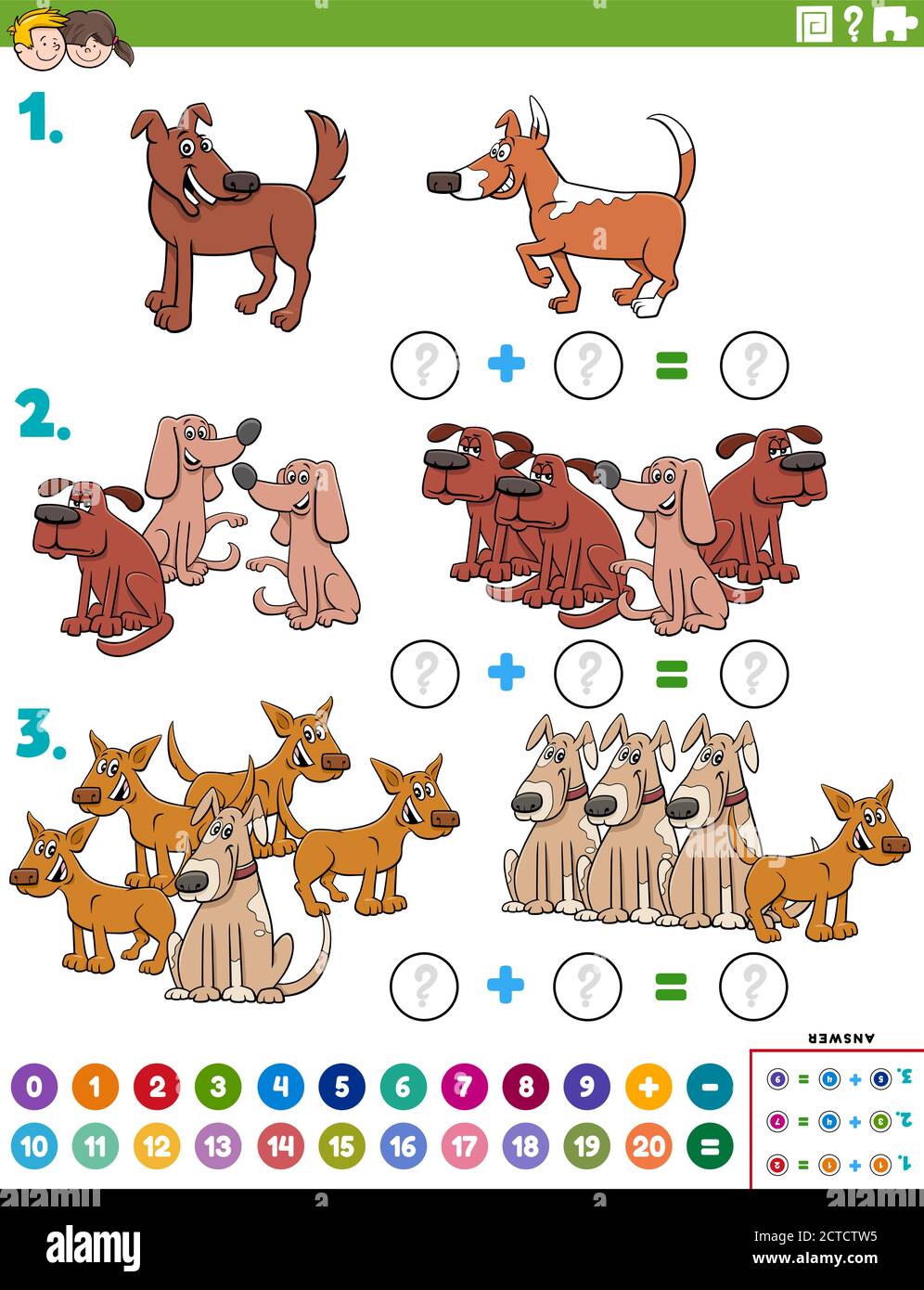 Cartoon Illustration of Educational Mathematical Addition Puzzle Task ...