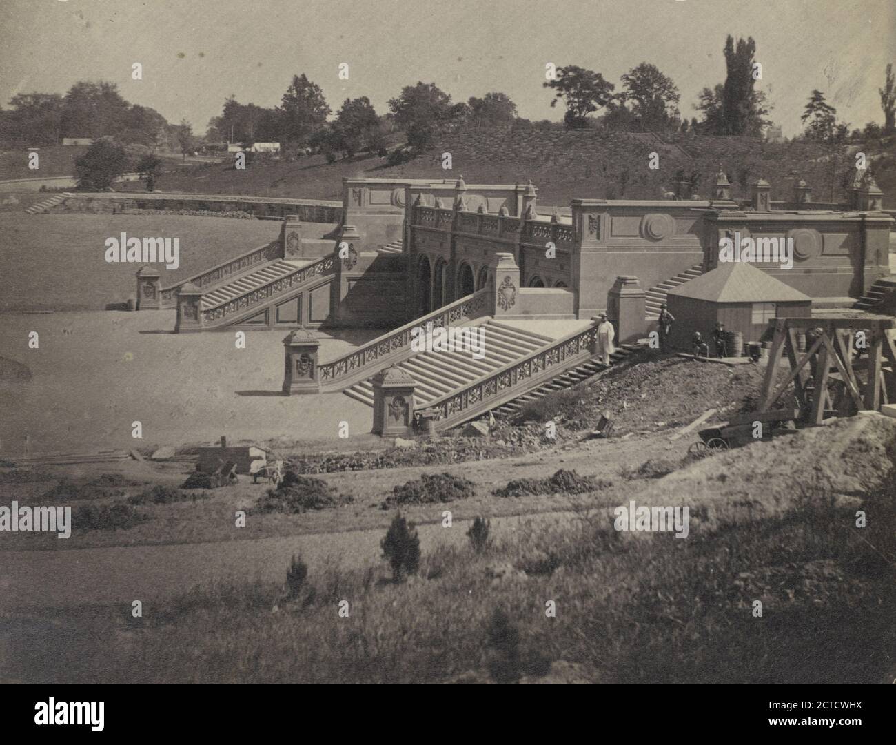 Bethesda Terrace staircase construction., still image, 1862, Prevost ...
