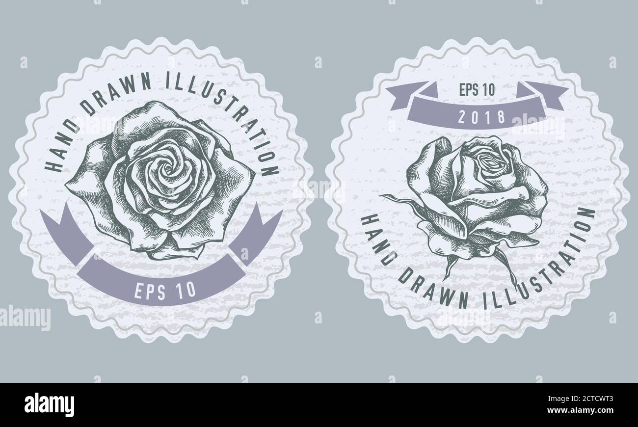 Monochrome labels design with illustration of roses Stock Vector Image ...