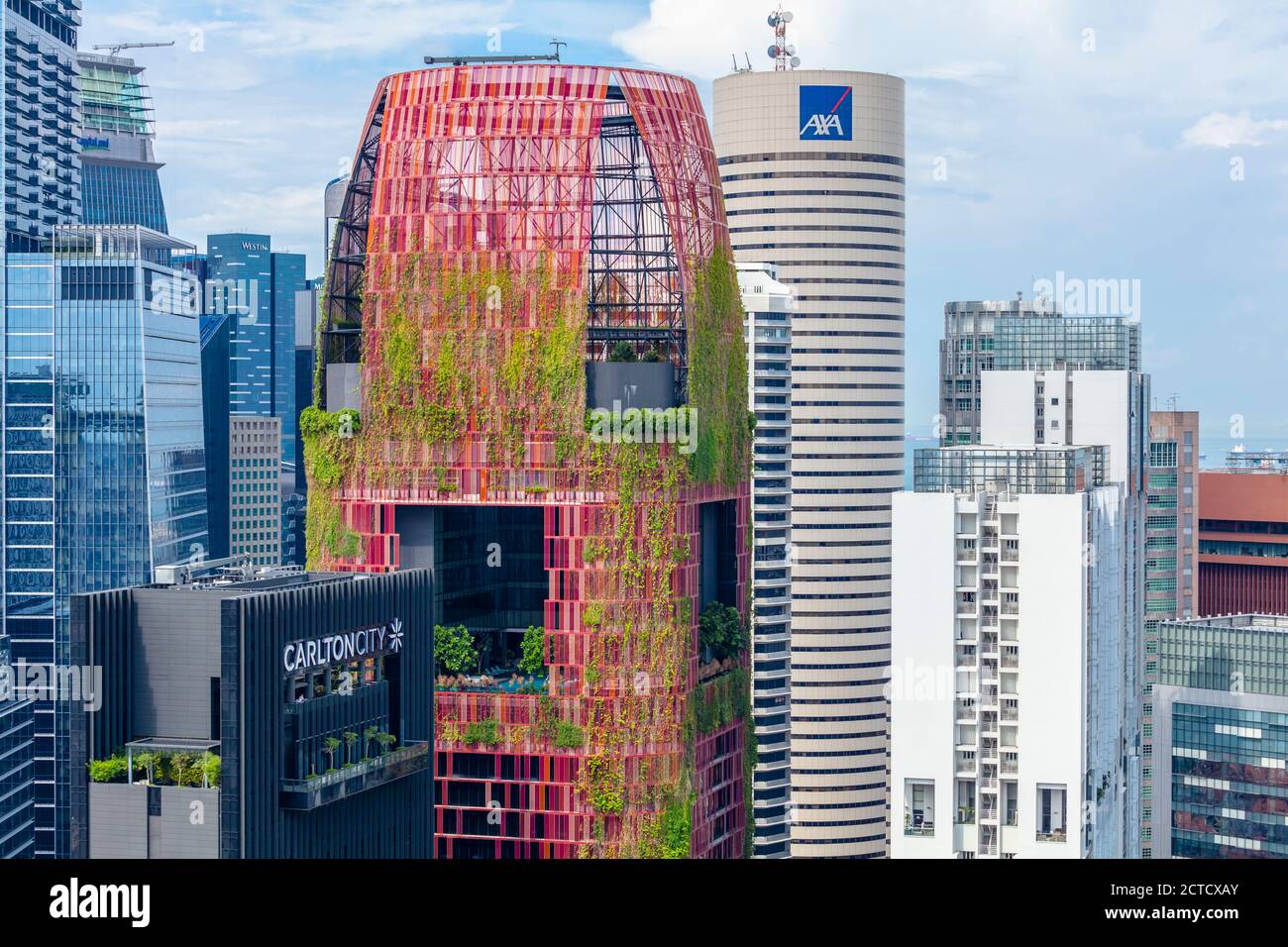 Aerial close-up view of buildings in Singapore central business ...