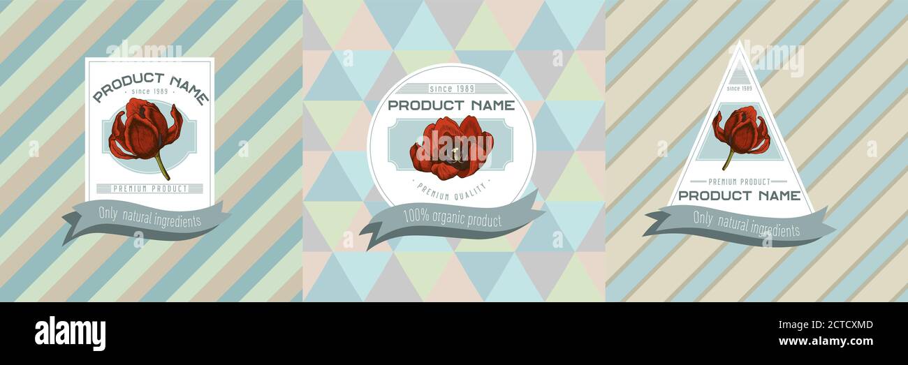 Three colored labels with illustration of tulip Stock Vector Image ...