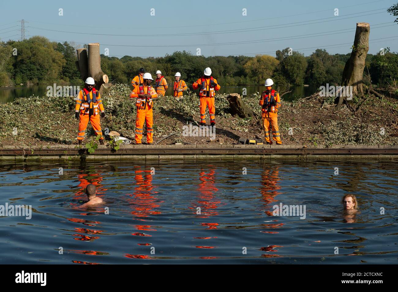 Harefield, Middlesex, UK. 21st September, 2020. Stop HS2 tree ...