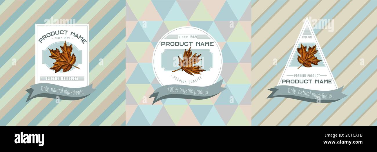 Three colored labels with illustration of maple Stock Vector Image ...