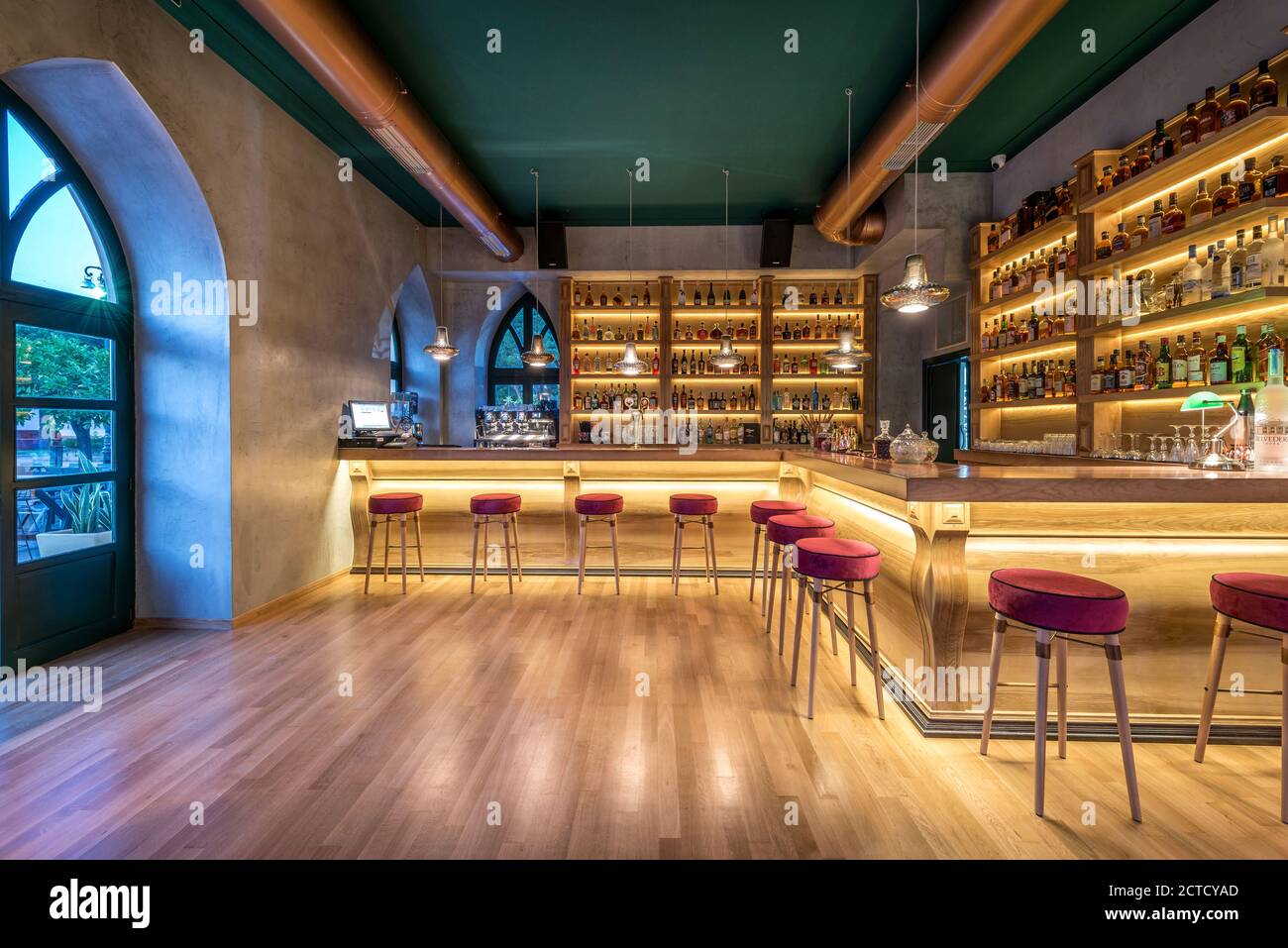 Interior view of preserved historic landmark Pyrgos Cafe Bar in Aigio ...