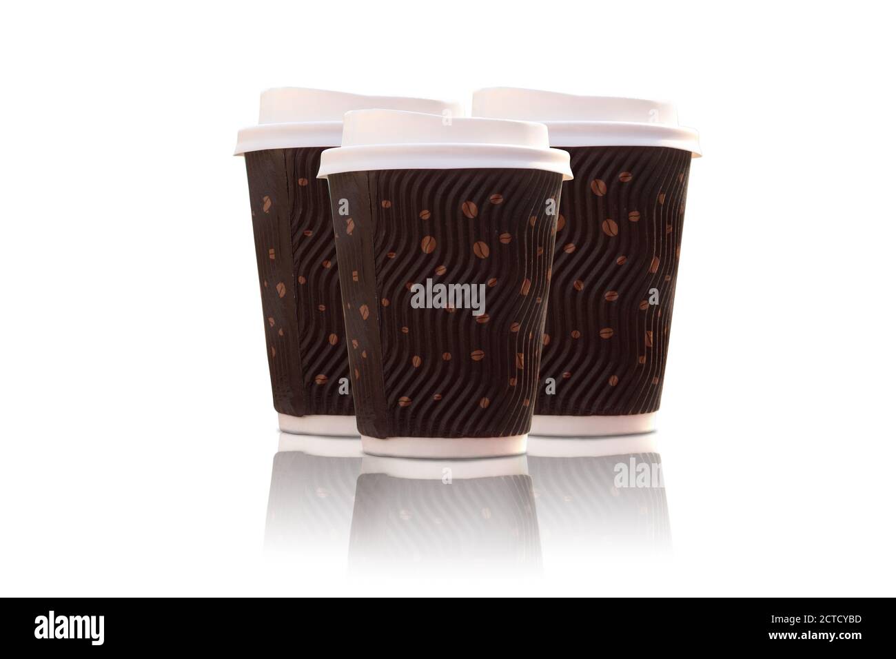 Three disposable coffee glasses with a lid on a white background Stock ...