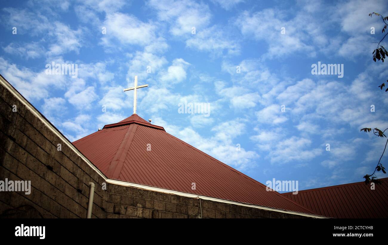 The old Catholic Church outside in philippines Stock Photo - Alamy