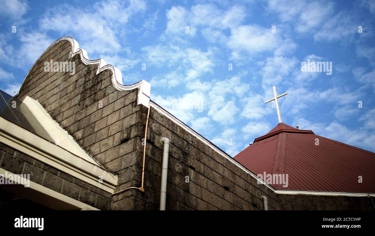 The old Catholic Church outside in philippines Stock Photo - Alamy