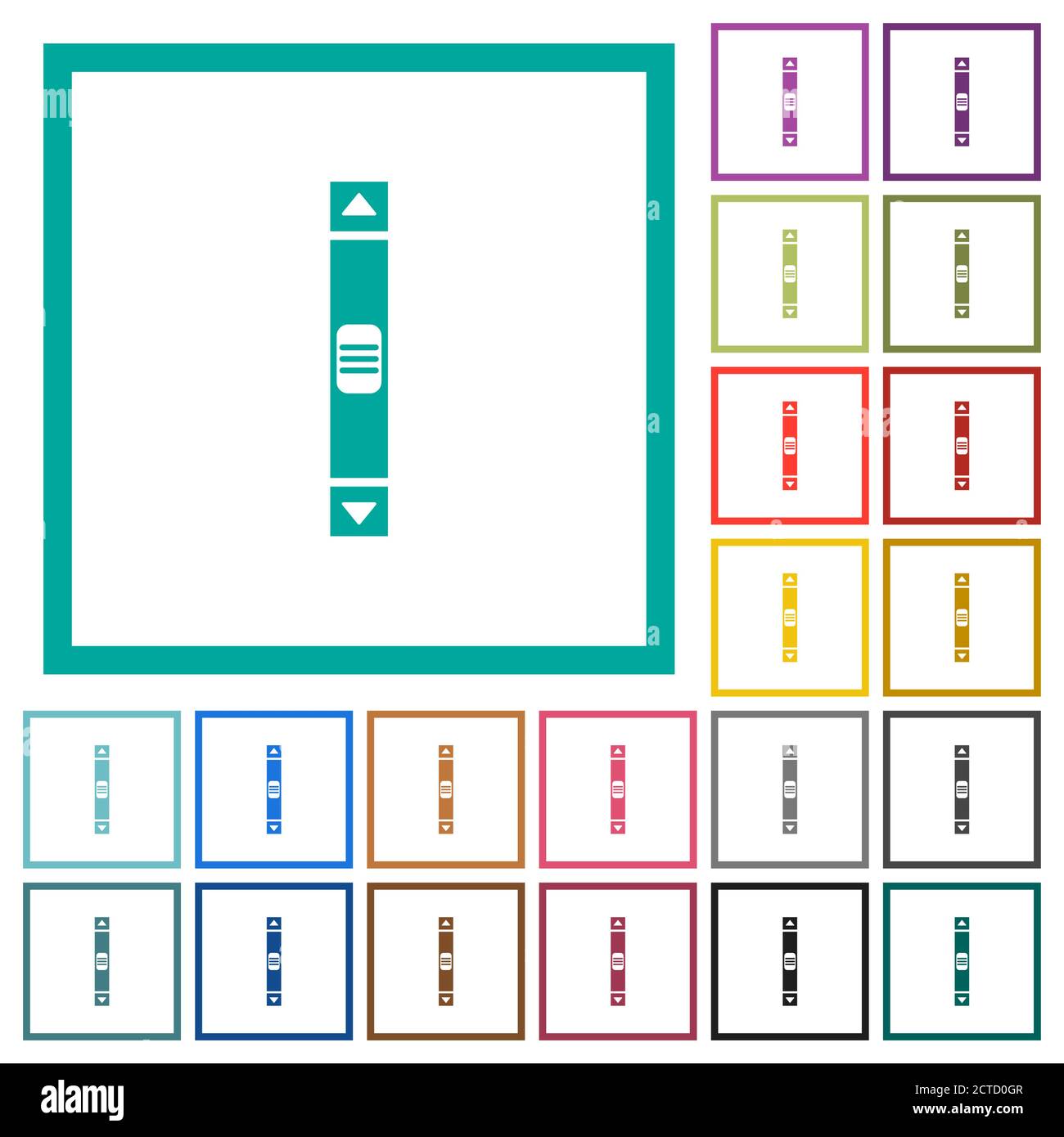 Vertical Scroll Bar Flat Color Icons With Quadrant Frames On White