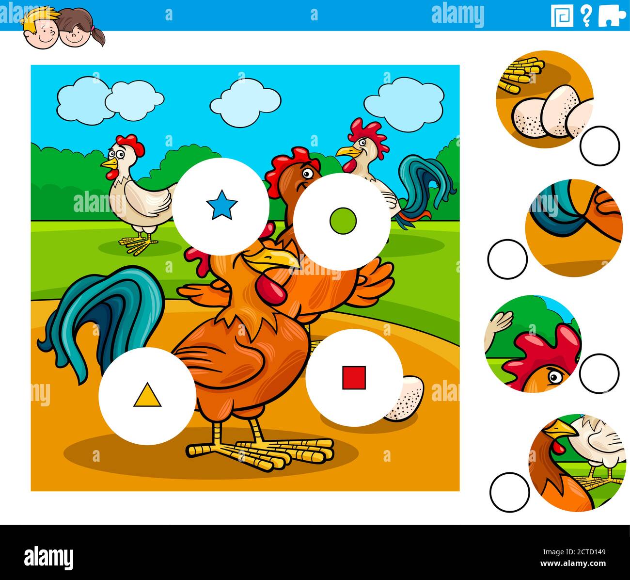 Cartoon Illustration of Educational Match the Pieces Jigsaw Puzzle Game ...