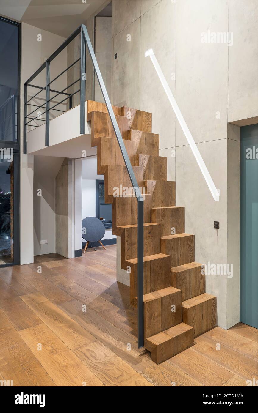 Detail of the paddle stairs connecting the living room with the master ...