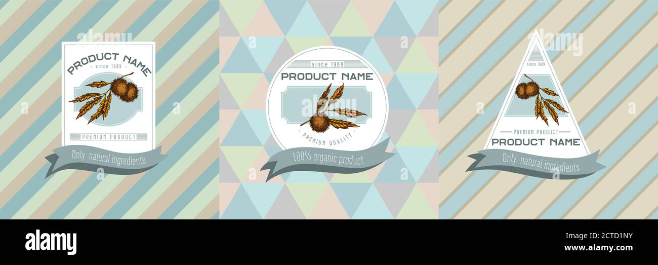 Three colored labels with illustration of chestnut Stock Vector Image ...