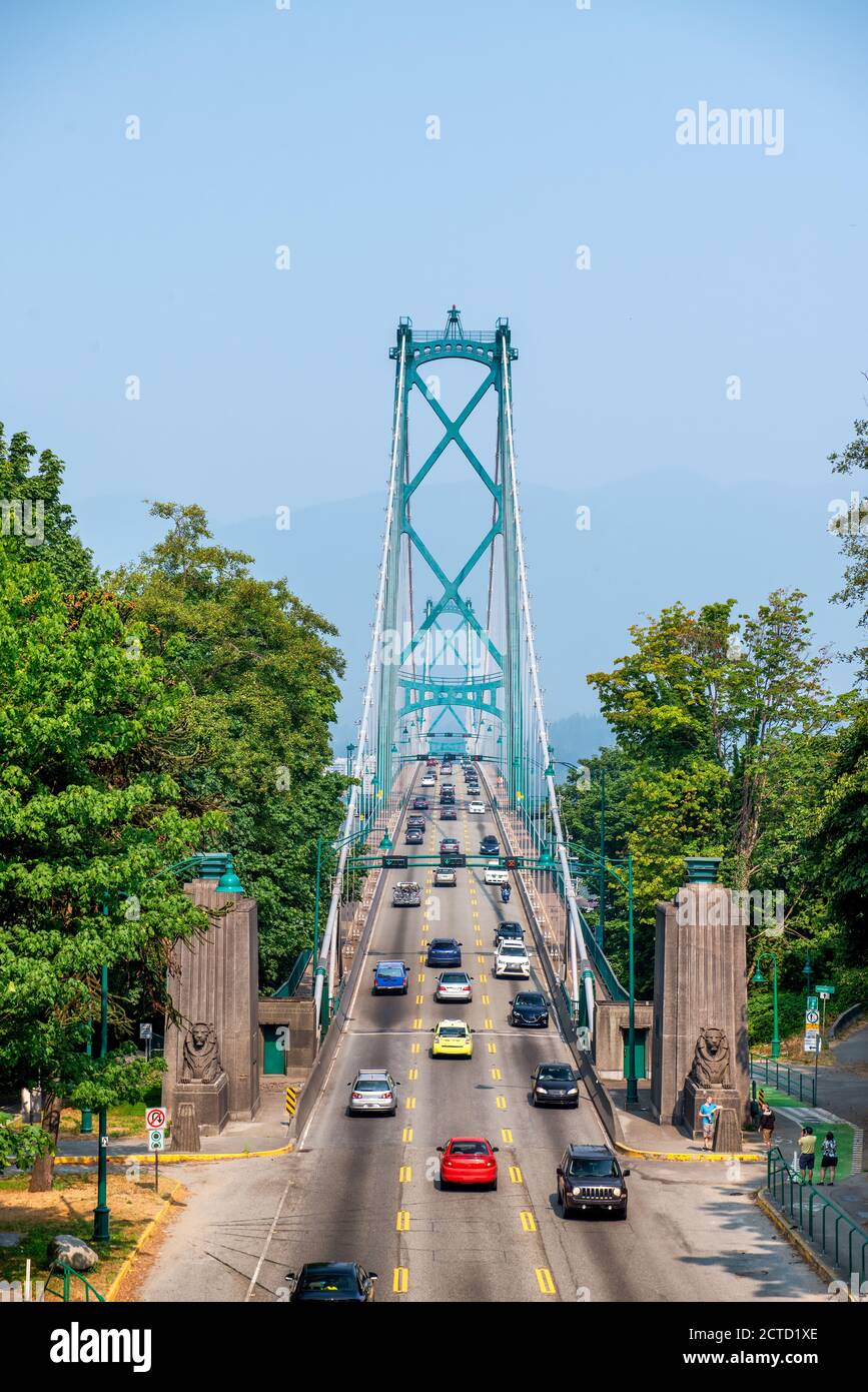 Lions Gate Bridge Traffic in Vancouver, aerial view Stock Photo - Alamy