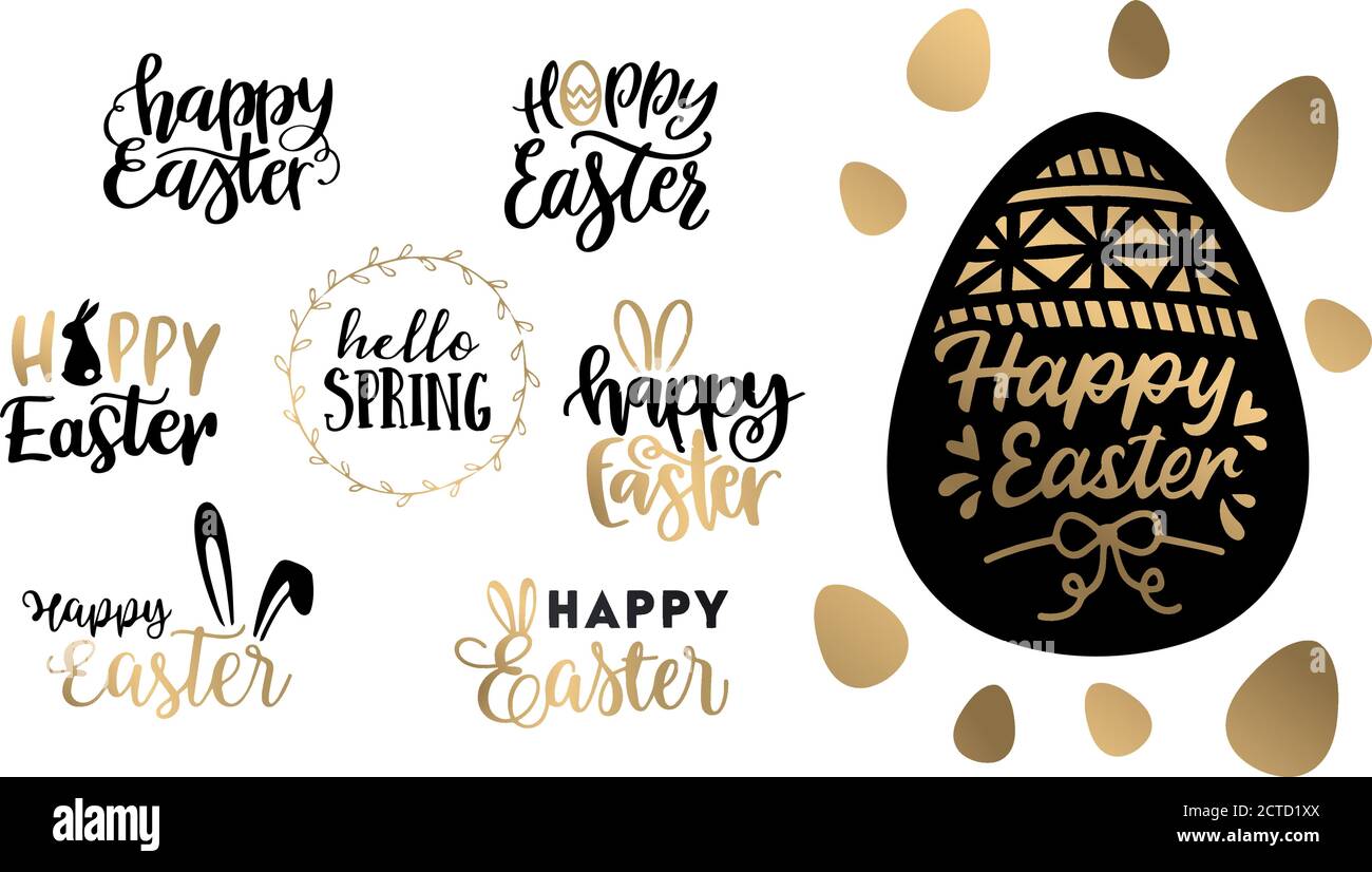 Happy easter labels set. Egg, rabbit, rabbit symbol. Lettering ...