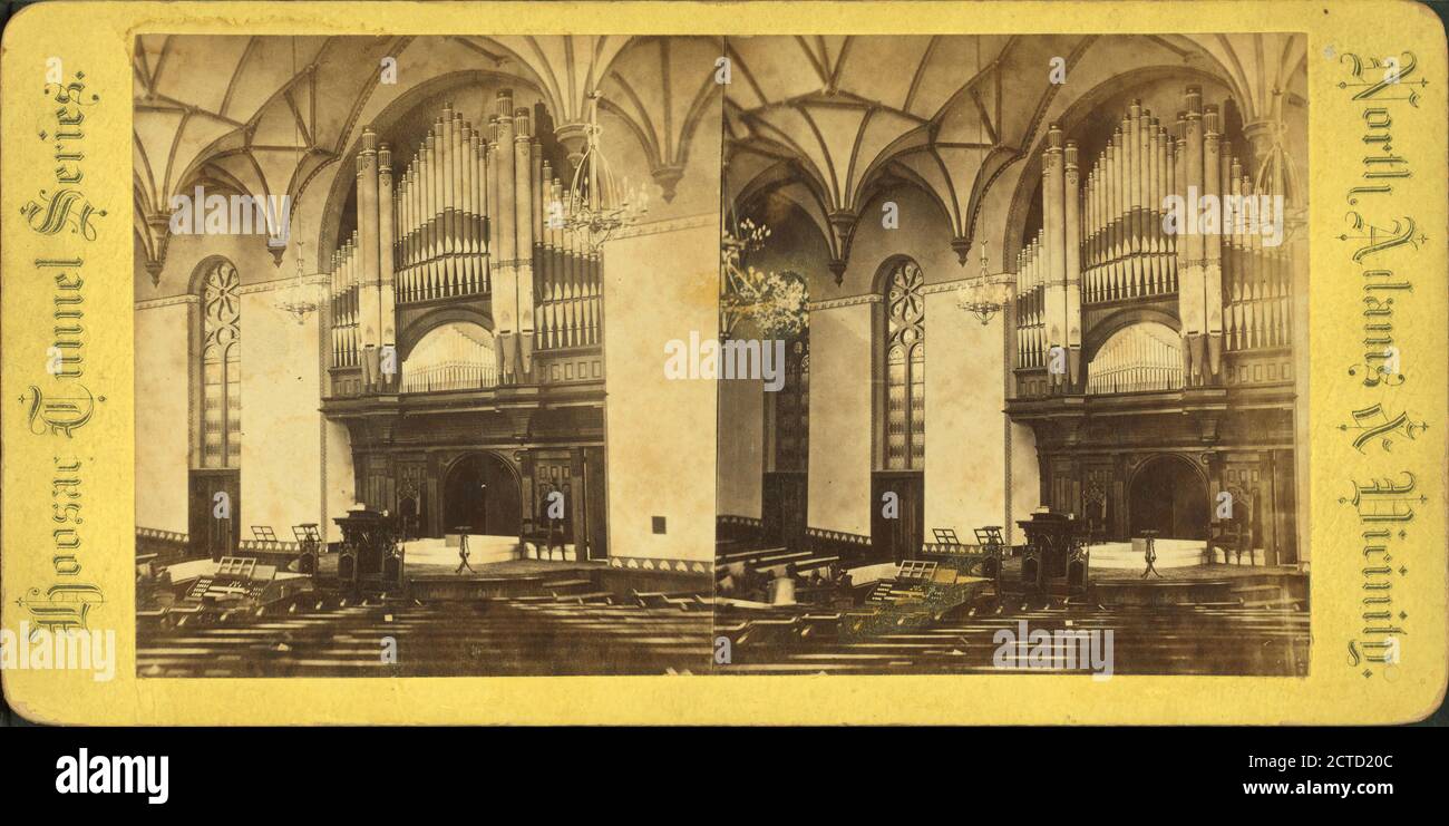 Interior view of the Baptist chapel showing seats and pews and the ...