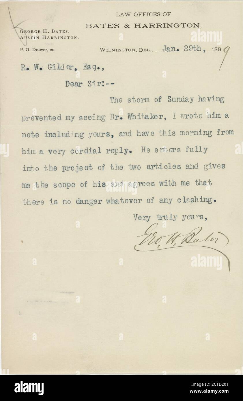 Bates, George Handy, text, Correspondence, 1889 - 1891 Stock Photo - Alamy