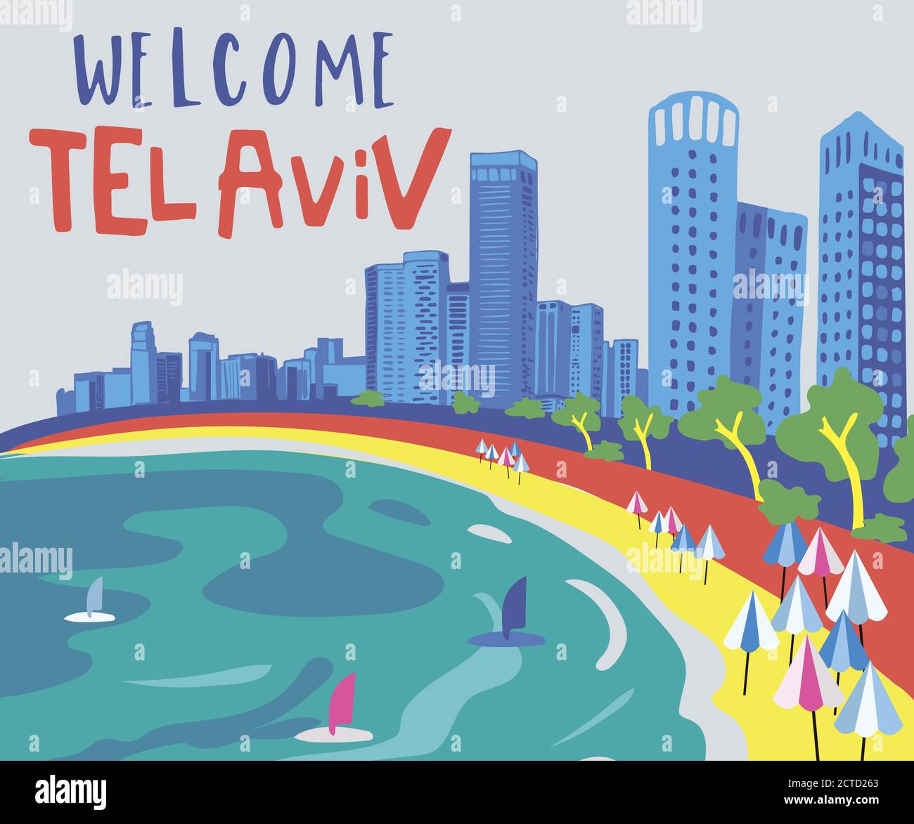 Tel Aviv skyline with buildings, blue sky. Vector illustration Business ...