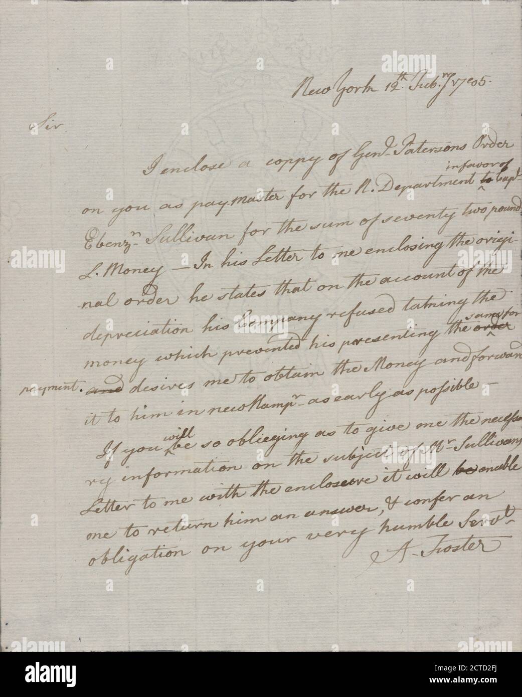 Letter to the paymaster, Northern Department United States Army., text ...