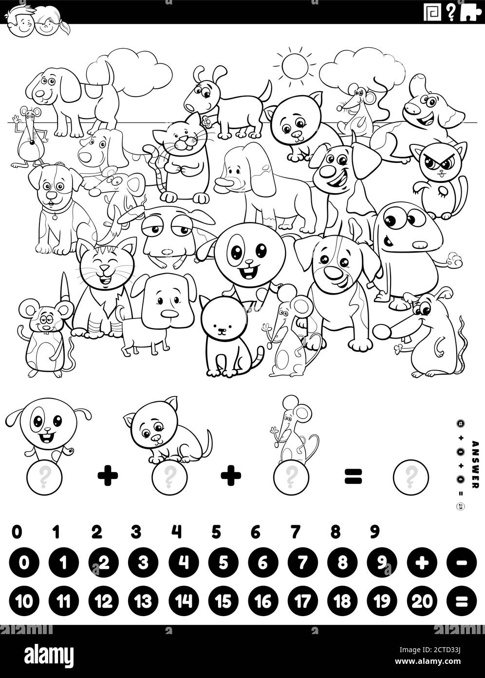 Black and White Cartoon Illustration of Educational Mathematical ...