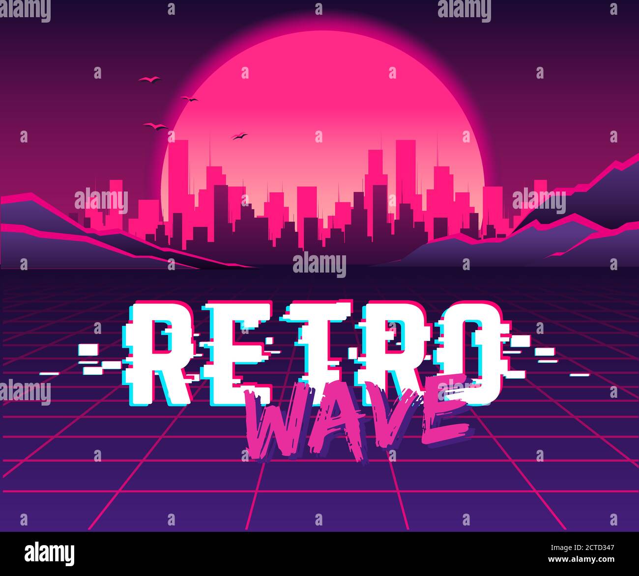 Retro future of the 80s. 1980s retro futuristic background style. Road ...