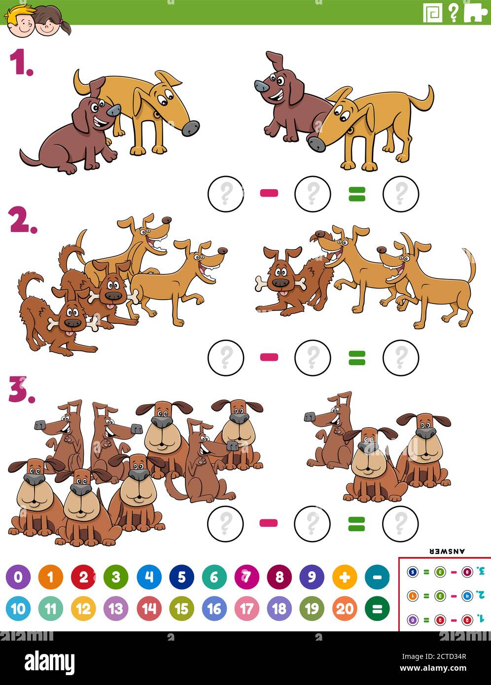 Cartoon Illustration of Educational Mathematical Subtraction Puzzle ...
