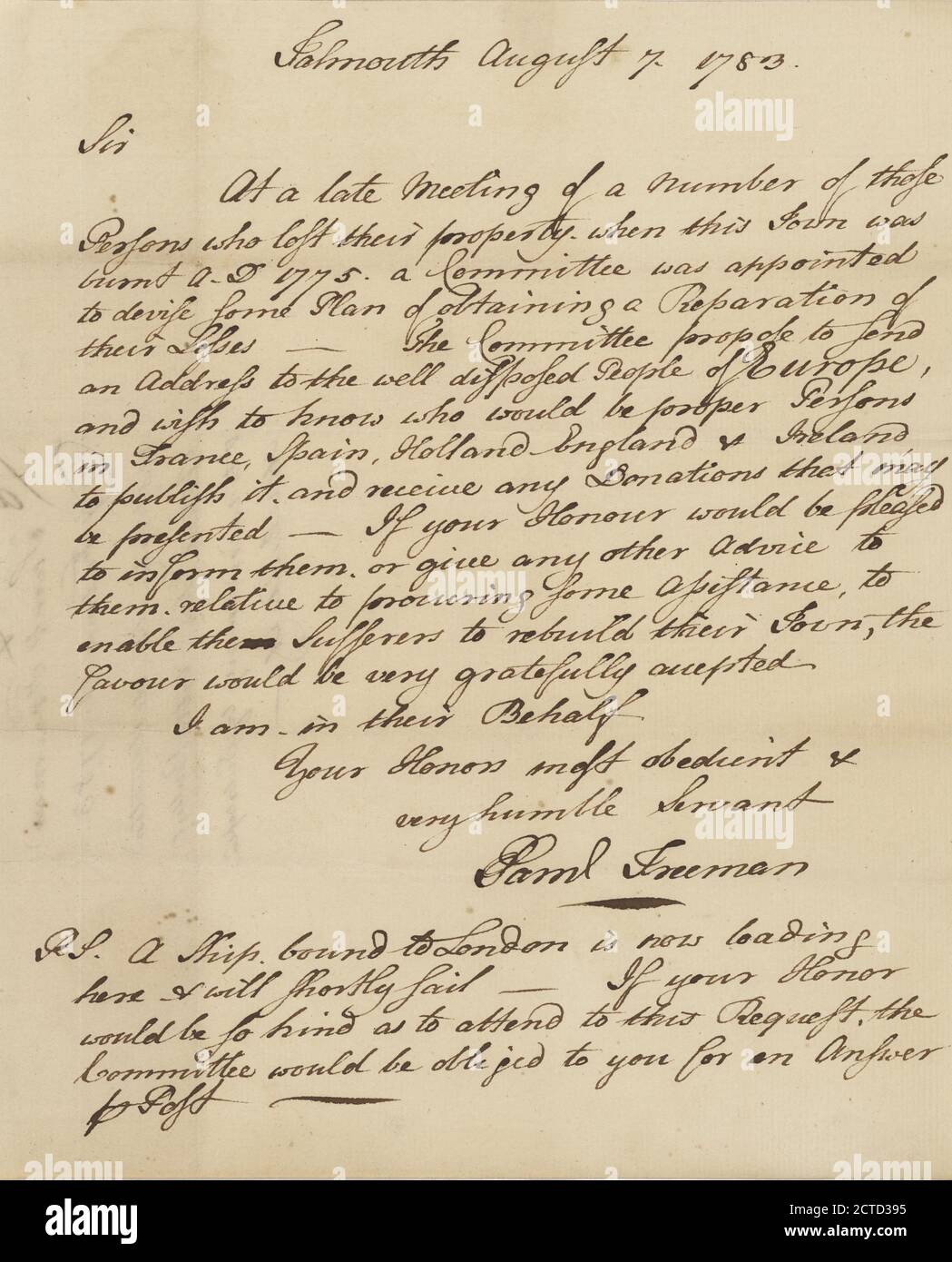 Letter from Samuel Freeman, text, Correspondence, 1783 Stock Photo - Alamy