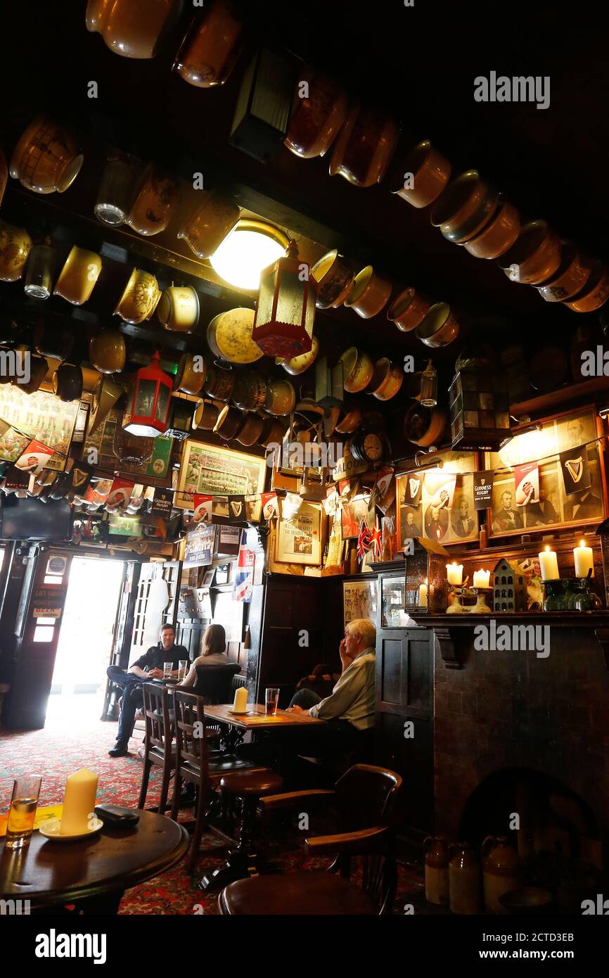 London, UK - May 7, 2016: Inside view of pub, for drinking and ...