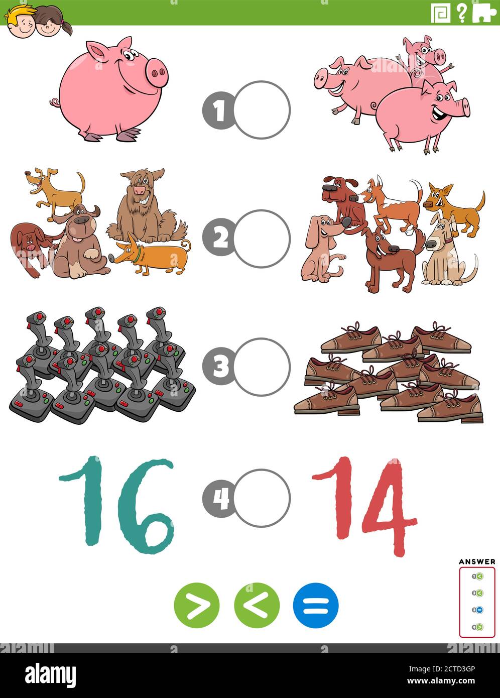 Cartoon Illustration of Educational Mathematical Puzzle Game of Greater ...