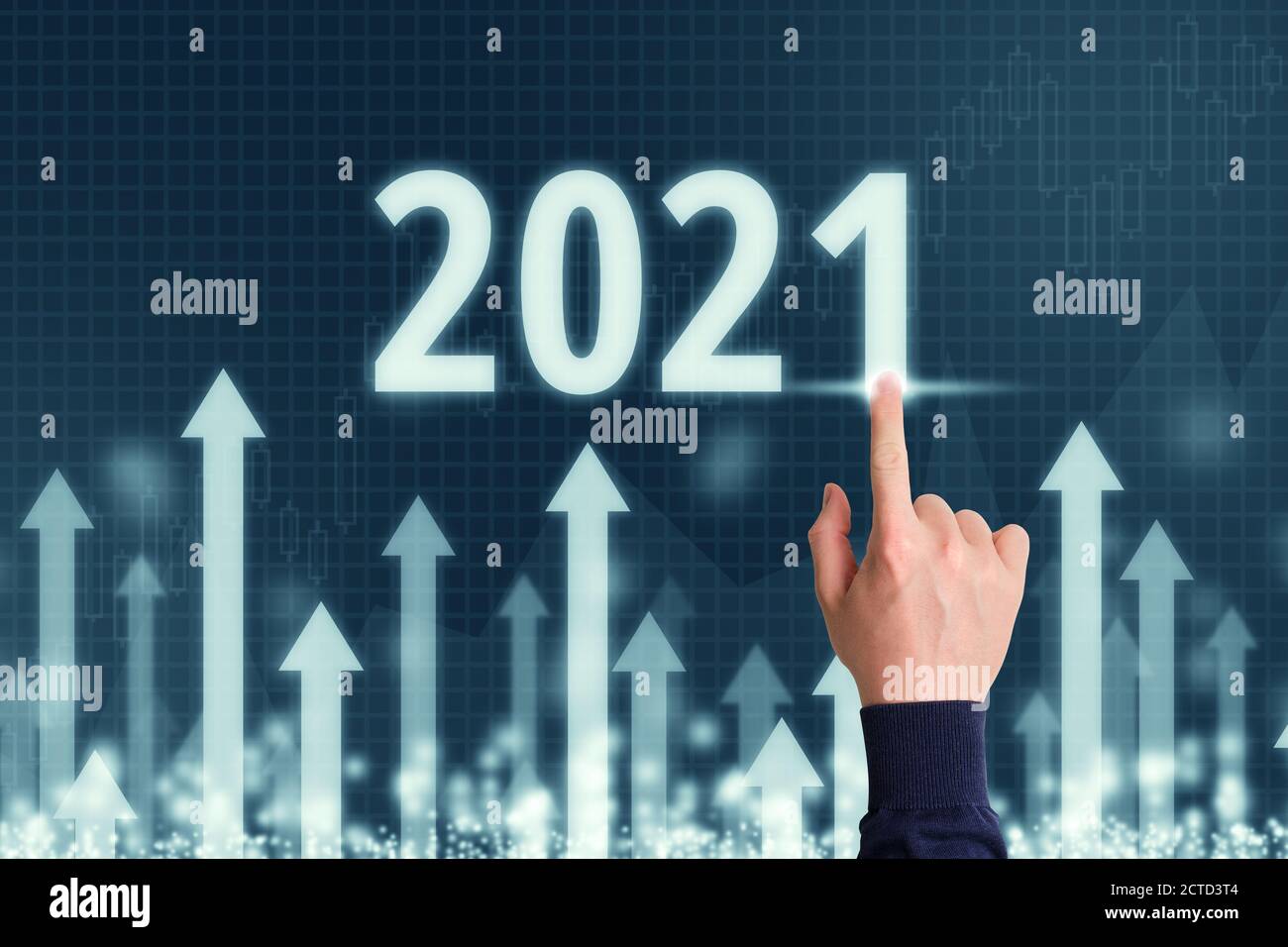 Concept for a successful year 2021 in business with abstract upward ...
