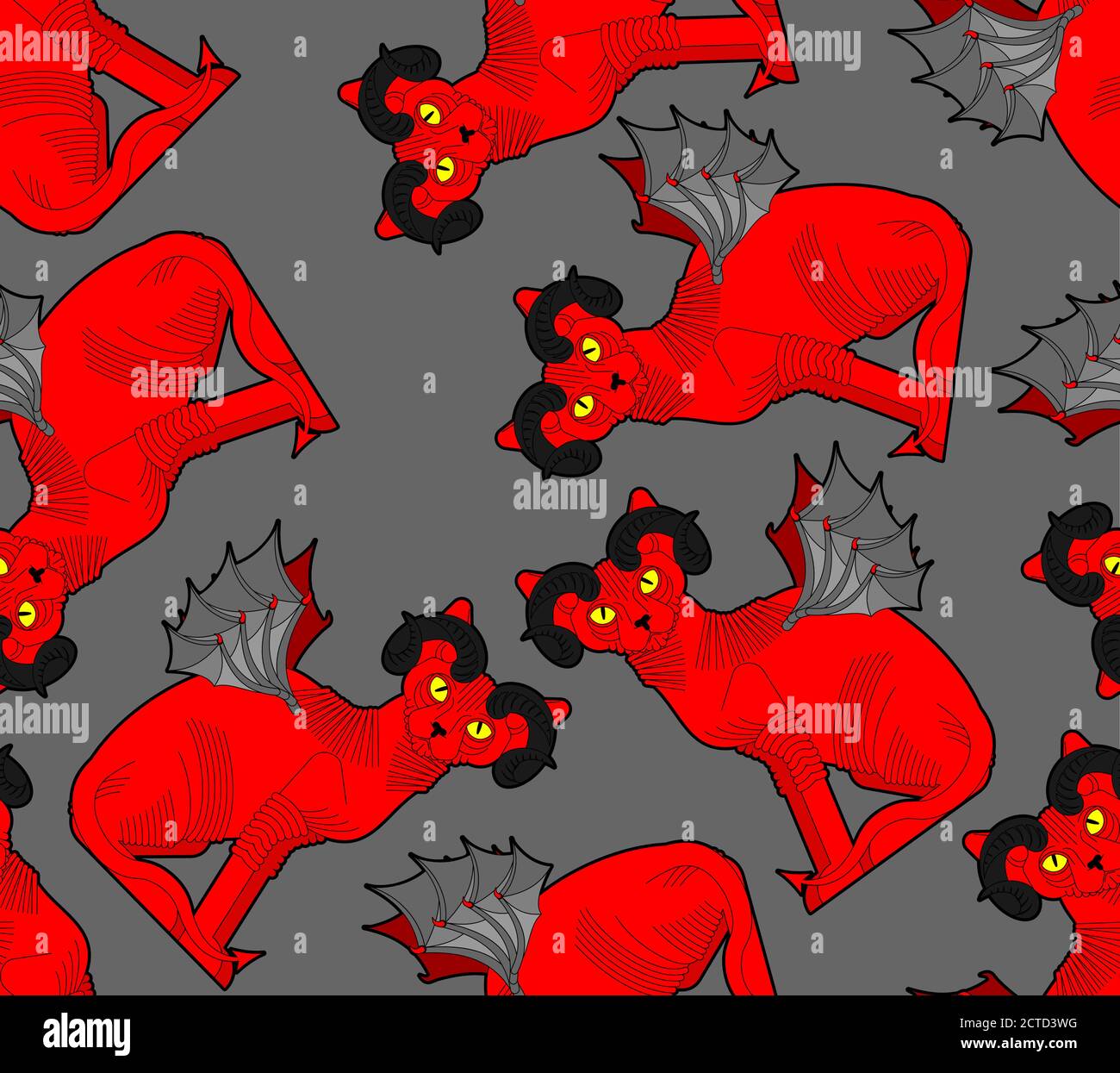 Demon cat pattern seamless. Red cat with devil horns background. pet ...