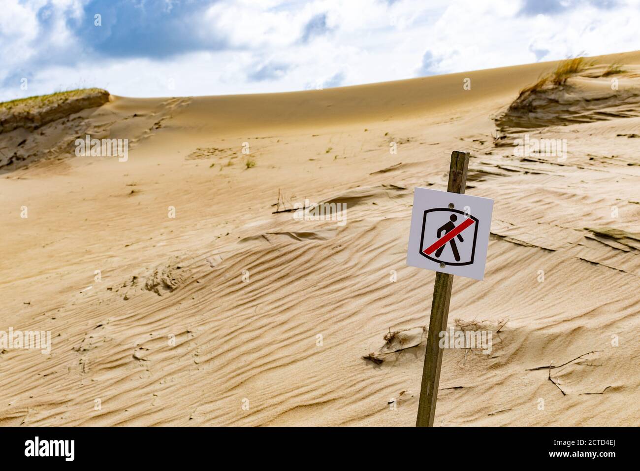 Access prohibited sign or symbol on sand hills dunes, stop, no entry ...