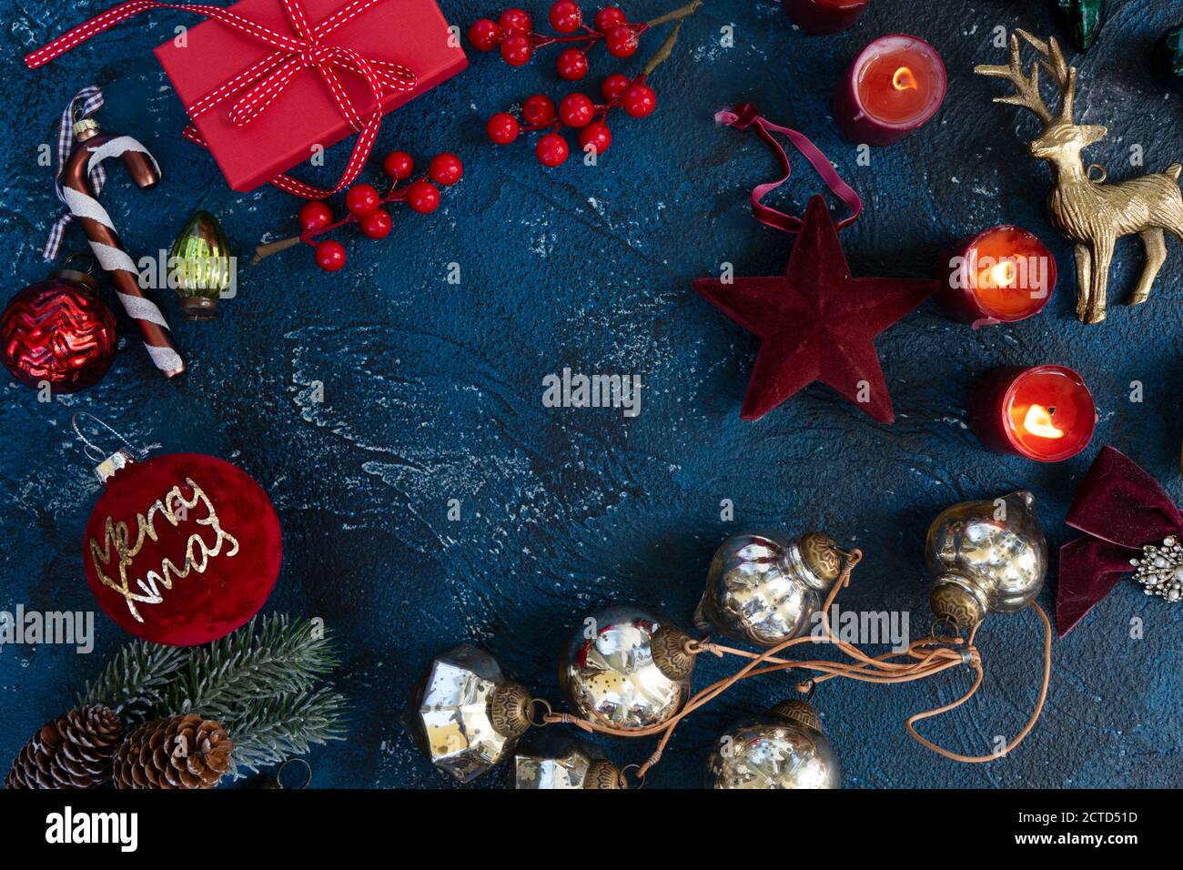 Christmas flat lay scene with golden decorations Stock Photo - Alamy