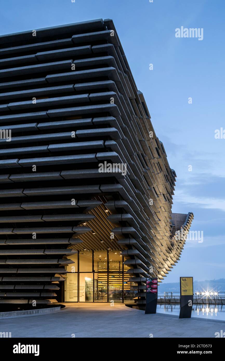 The recently opened V&A Museum, Dundee, Scotland, UK at dusk, a modern ...