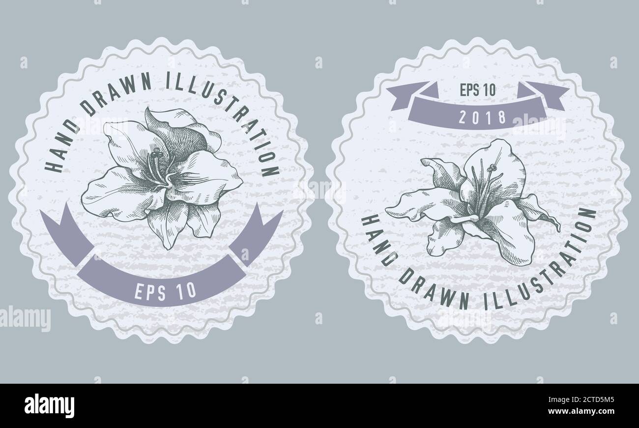 Monochrome labels design with illustration of lily Stock Vector Image ...